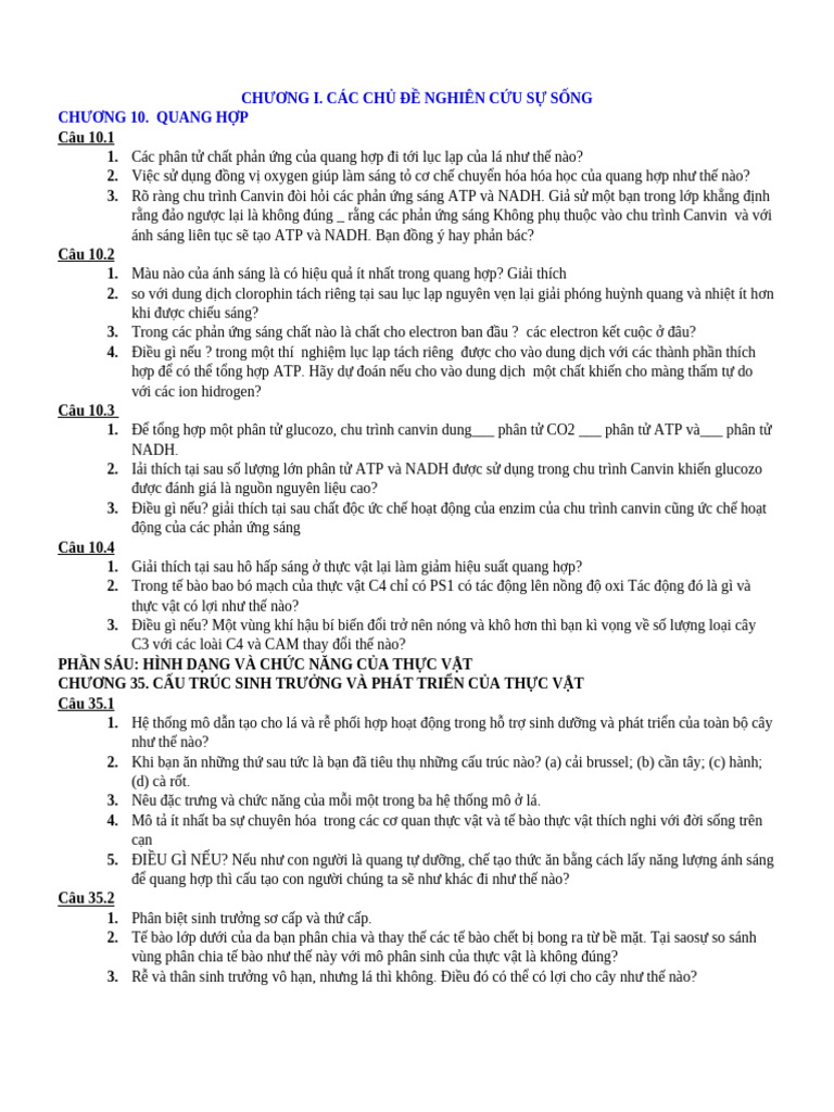 Câu Hỏi Campbell - SINH 11 | PDF