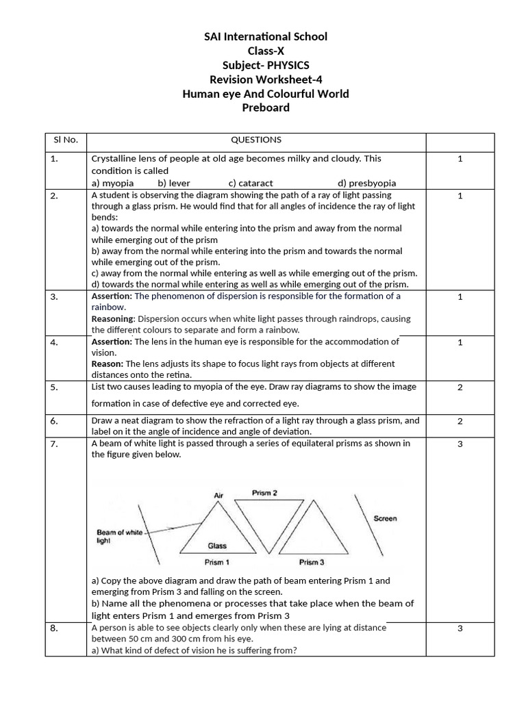 Class-X Physics Revision: Human Eye & Light | PDF | Rainbow | Refraction