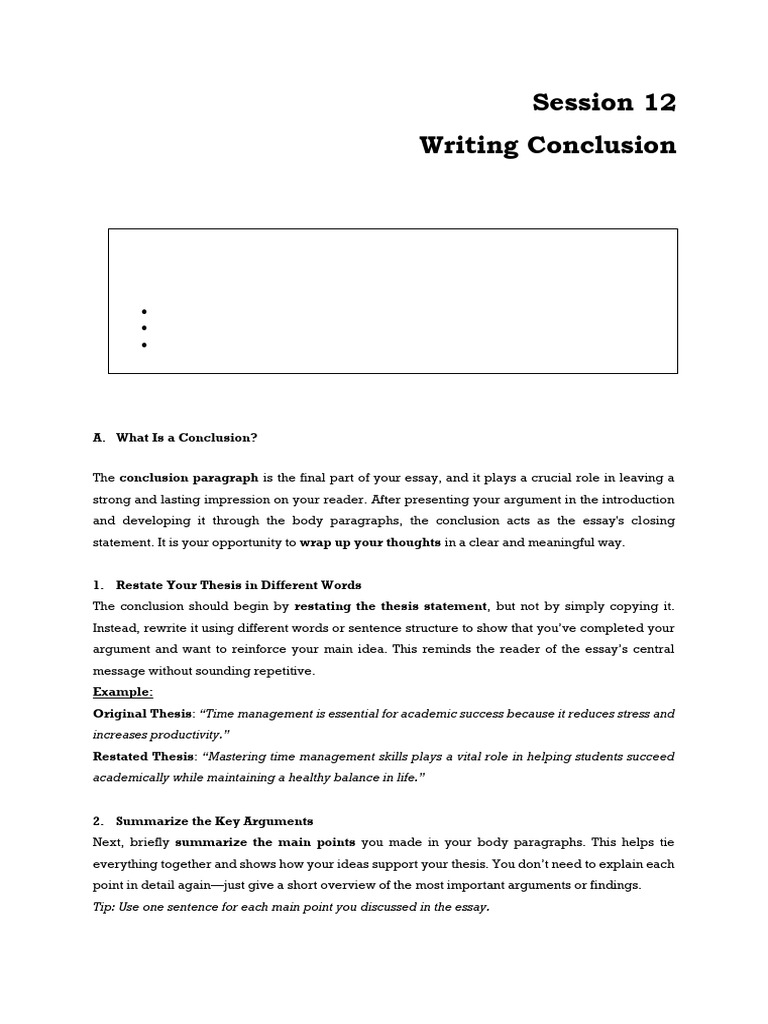 Session 12 Writing Conclusion | PDF | Essays | Argument