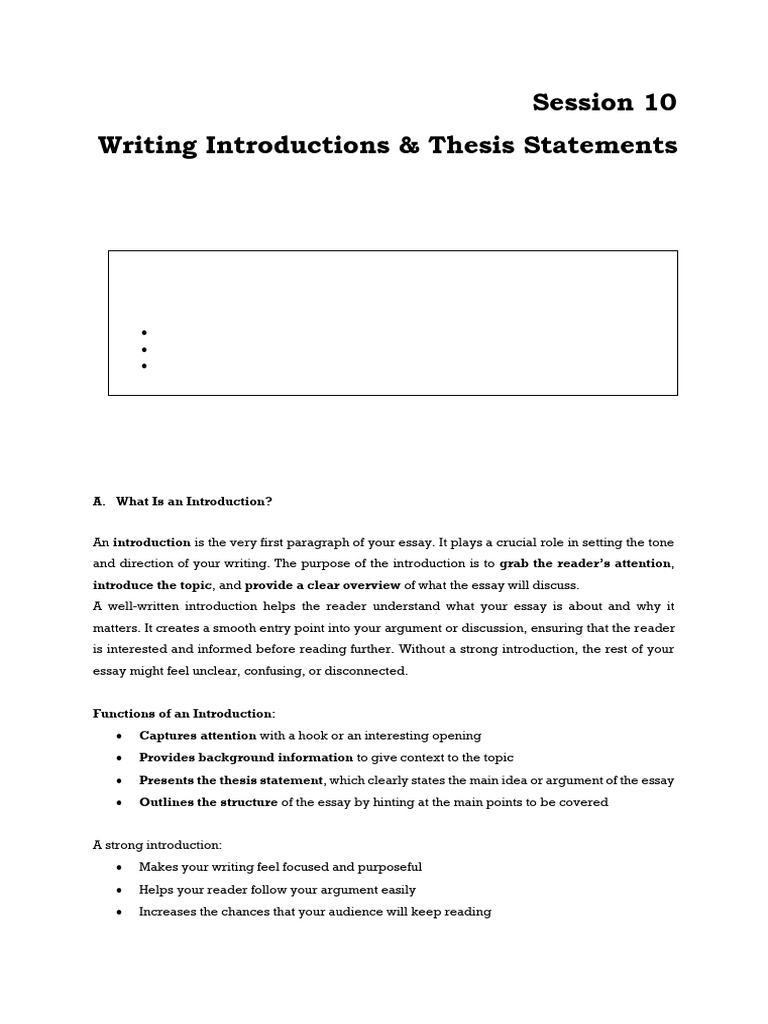 Session 10 Writing Introductions & Thesis Statements | PDF | Essays ...