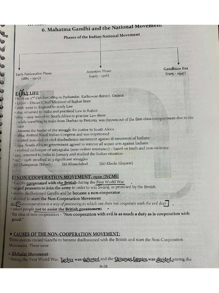 Mahatma Gandhi and The National Movement NOTES | PDF