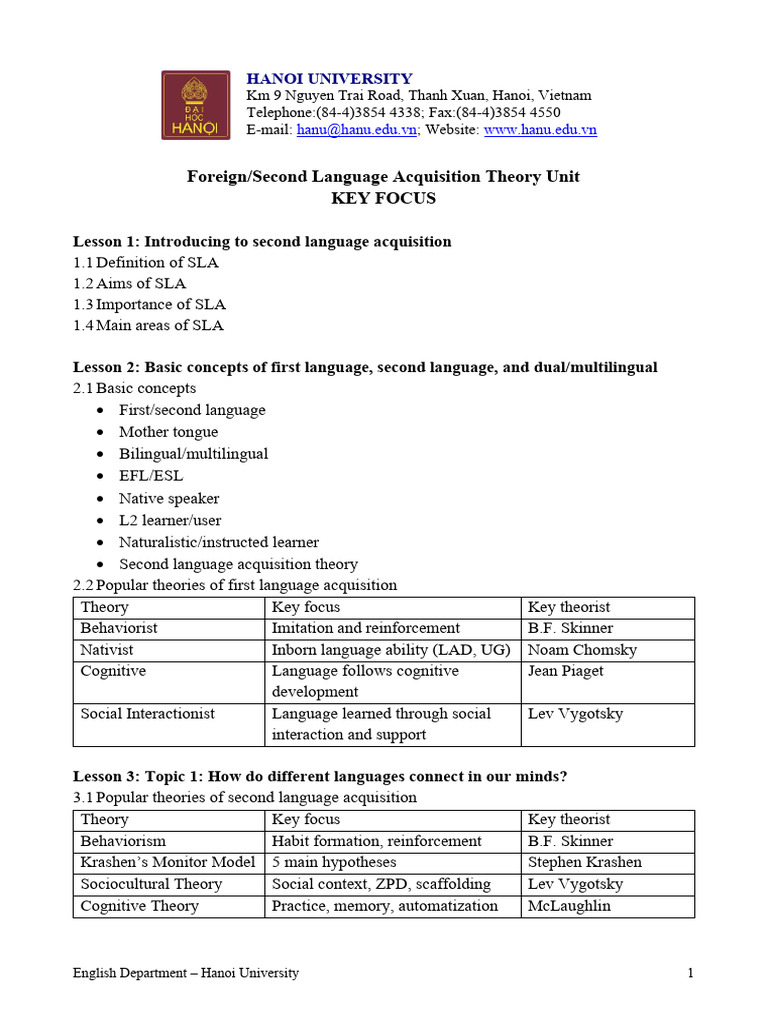 (IMPORTANT) SLA_Key Focus-For Final Test | PDF | Second Language ...