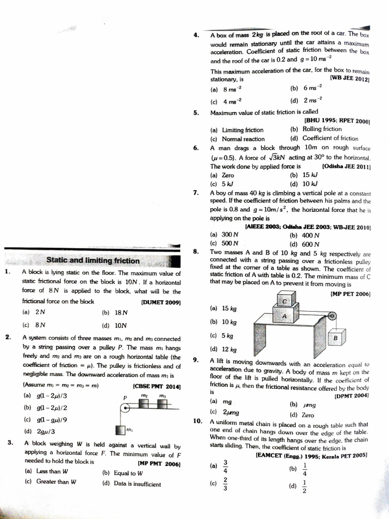 DPP- Static friction (1) | PDF | Friction | Force