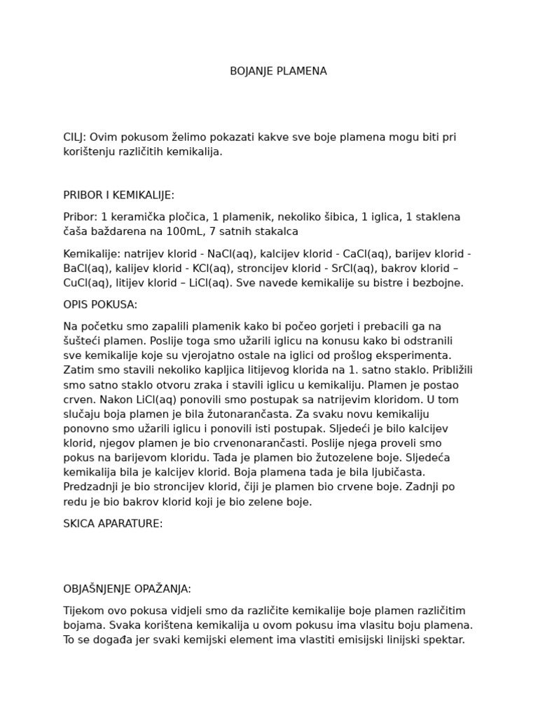 Bojanje Plamena Različihit Kemikalija | PDF