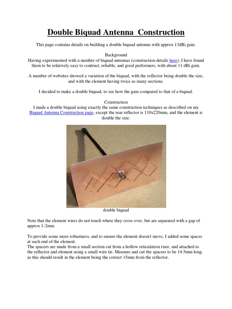 Double Biquad Antenna Build Guide | PDF | Signal To Noise Ratio ...