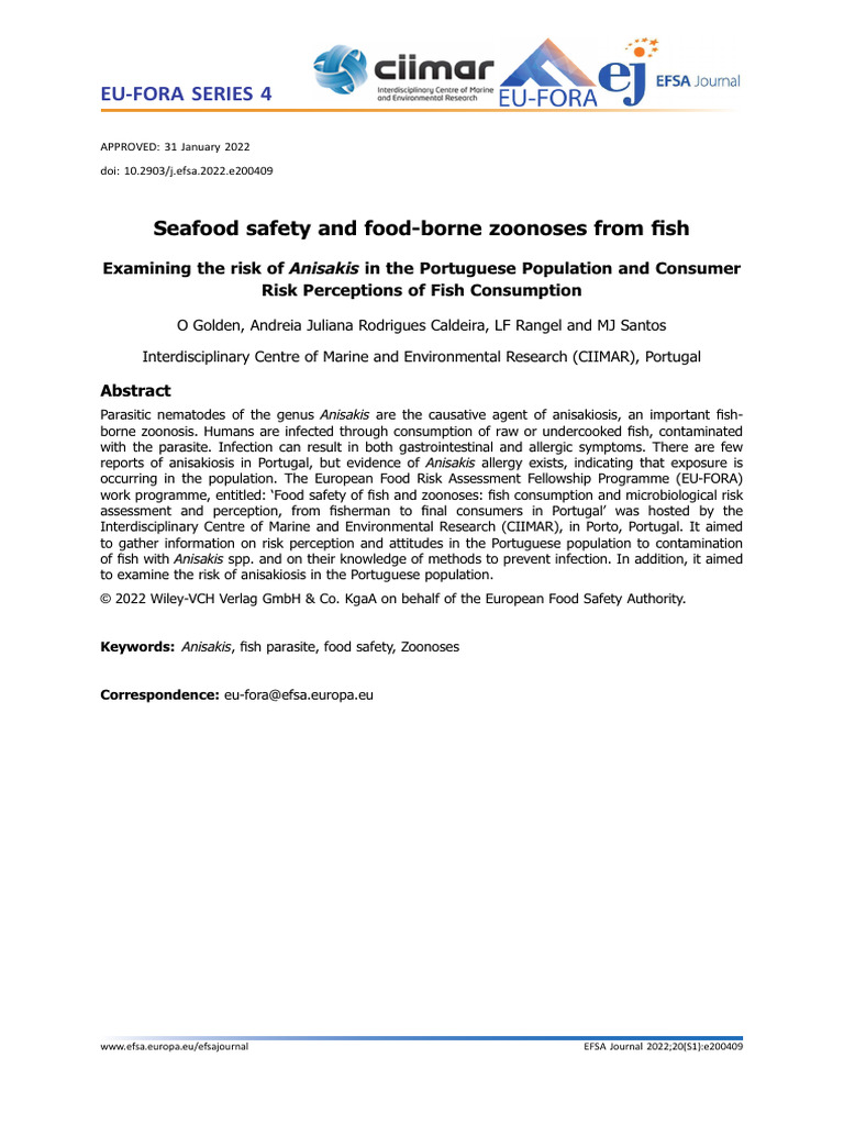 Seafood Safety and Food-Borne Zoonoses From Fish E | PDF