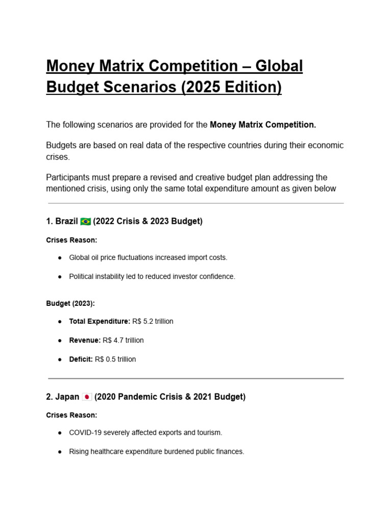 Money Matrix Scenario 2025 | PDF | Government Budget Balance | Deficit ...