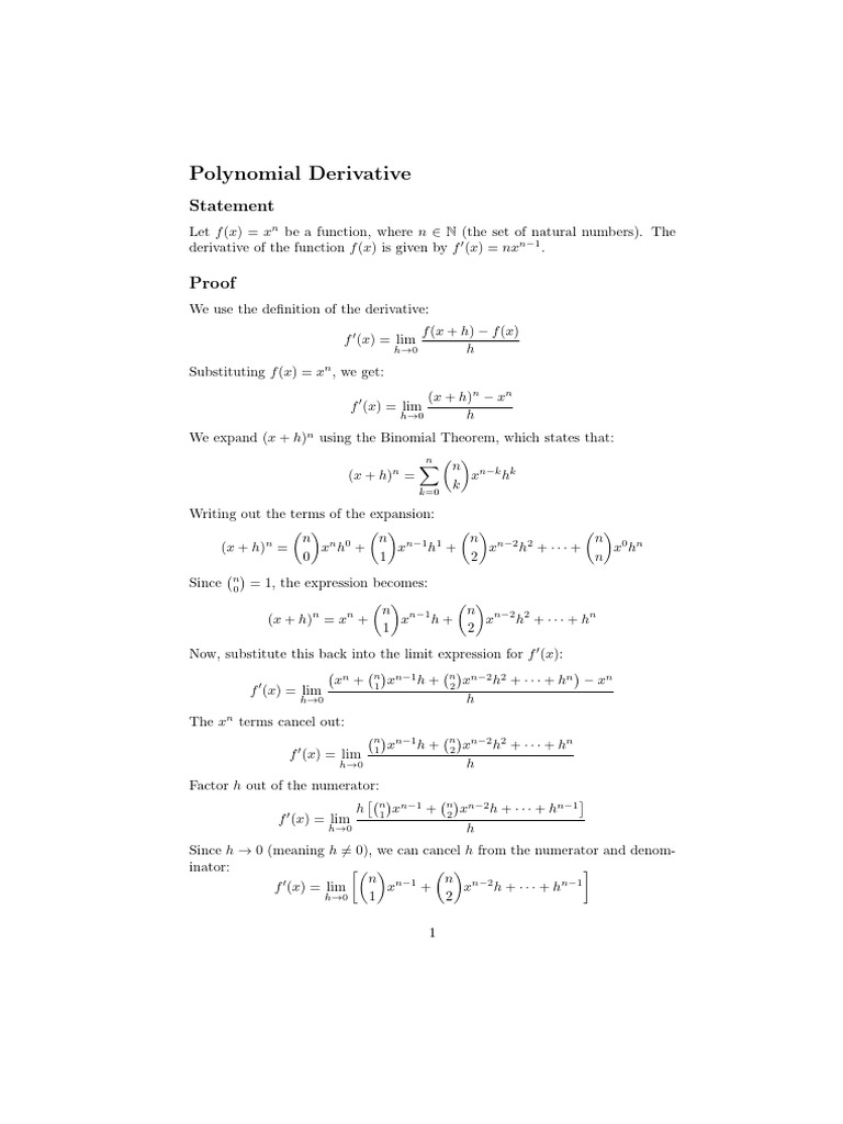 Polynomial Derivative Proof Explained | PDF | Abstract Algebra ...
