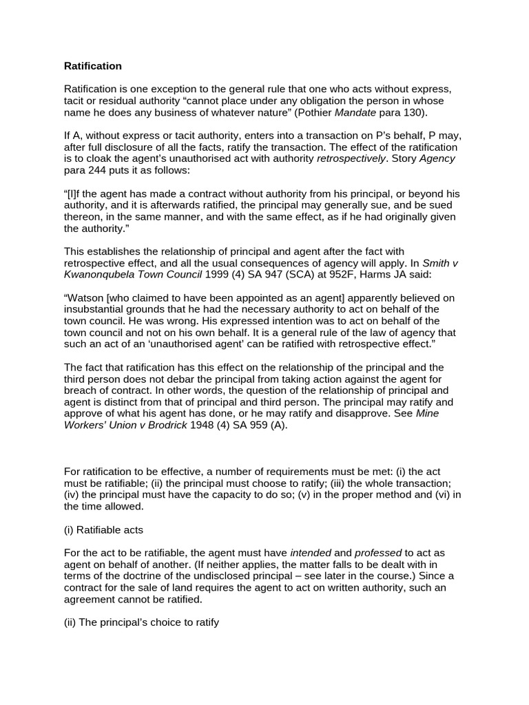 Ratification and UP for agency test | PDF | Law Of Agency | Ratification