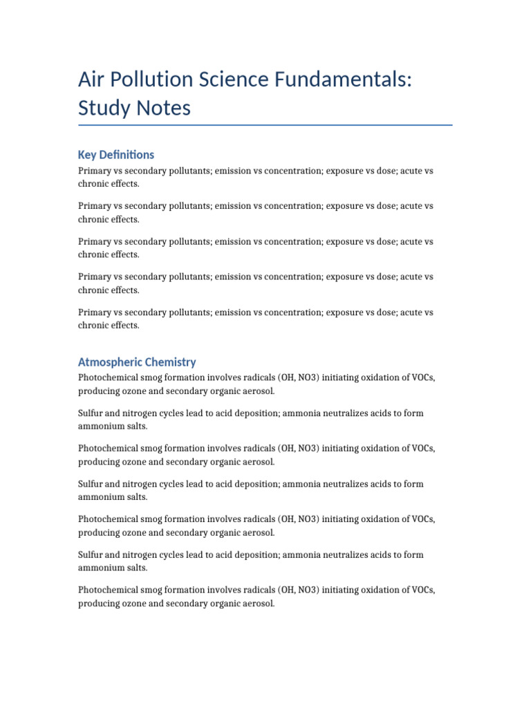 Air Pollution Science Study Notes | PDF | Air Pollution | Ozone