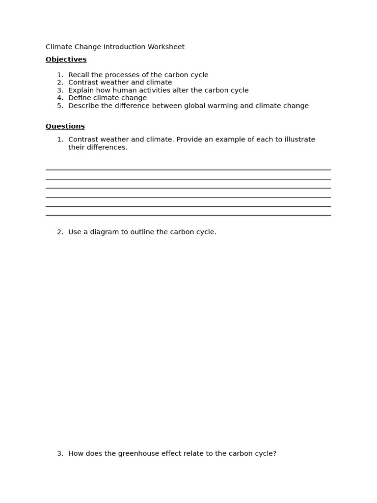 Climate Change Introduction Worksheet (1) | PDF | Climate Change | Climate