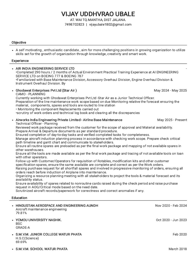 Vijay Ubale Cv | PDF | Aviation