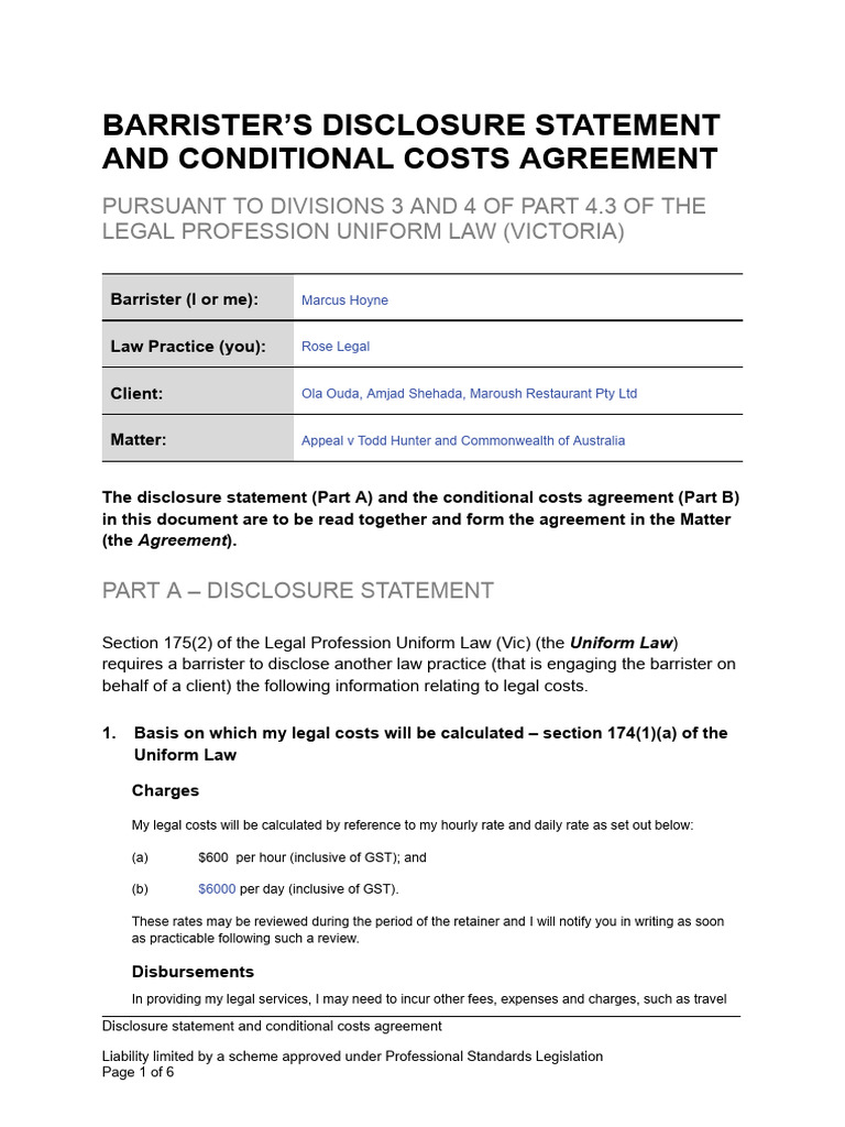 Conditional Costs Agreement-2 | PDF | Barrister | Private Law