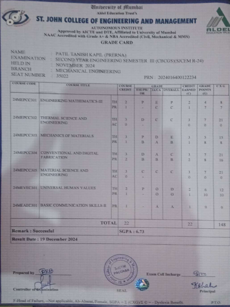 Marksheet of Degree 3rd and 4th Year - Compressed | PDF | Engineering