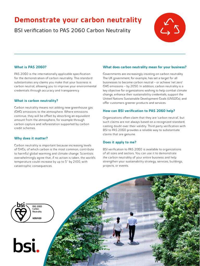 BSI Verification To PAS 2060 Carbon Neutrality | PDF | Greenhouse Gas ...