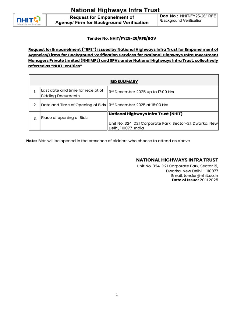 RFE BGV Services - NHIT | PDF