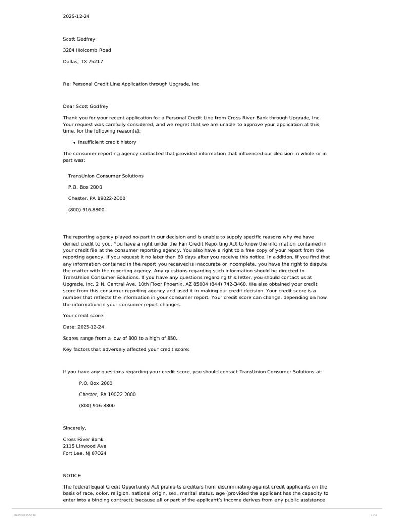 Adverse Action Notice 14 | PDF | Credit Score | Justice