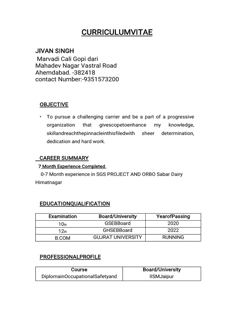 Resume Jivan Singh @ | PDF