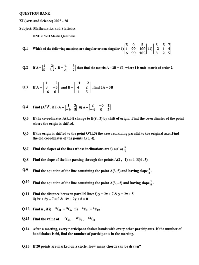 Xi Mathematics Q.B. For U.t.ii | PDF | Matrix (Mathematics) | Cartesian ...
