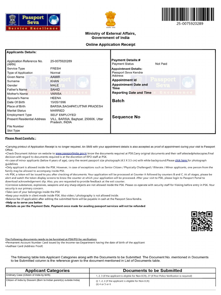 Online Application Receipt | PDF