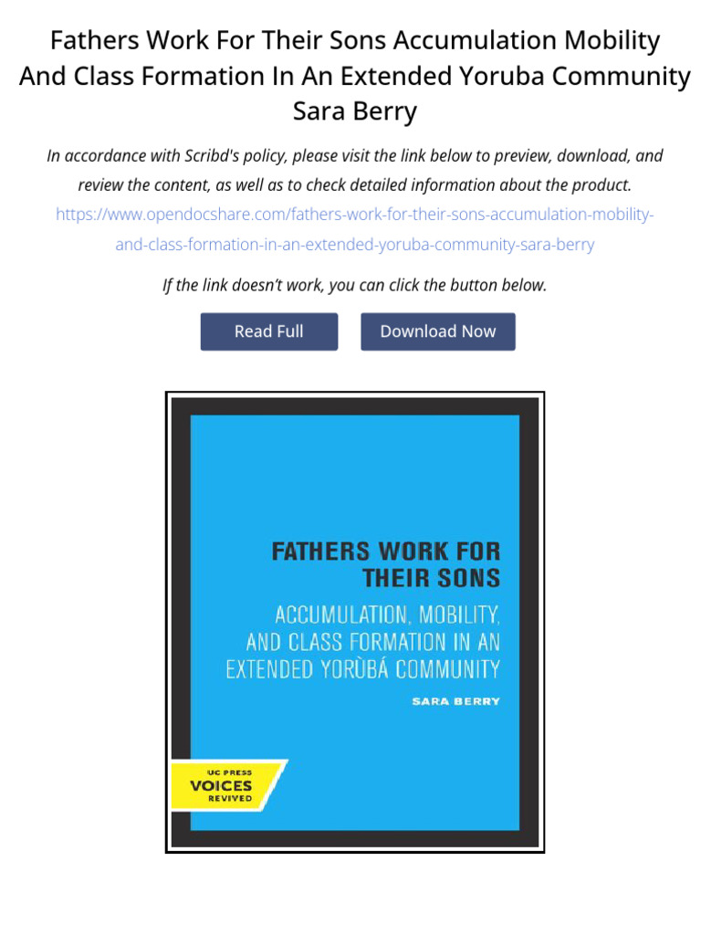 Fathers Work for Their Sons Accumulation Mobility and Class Formation ...