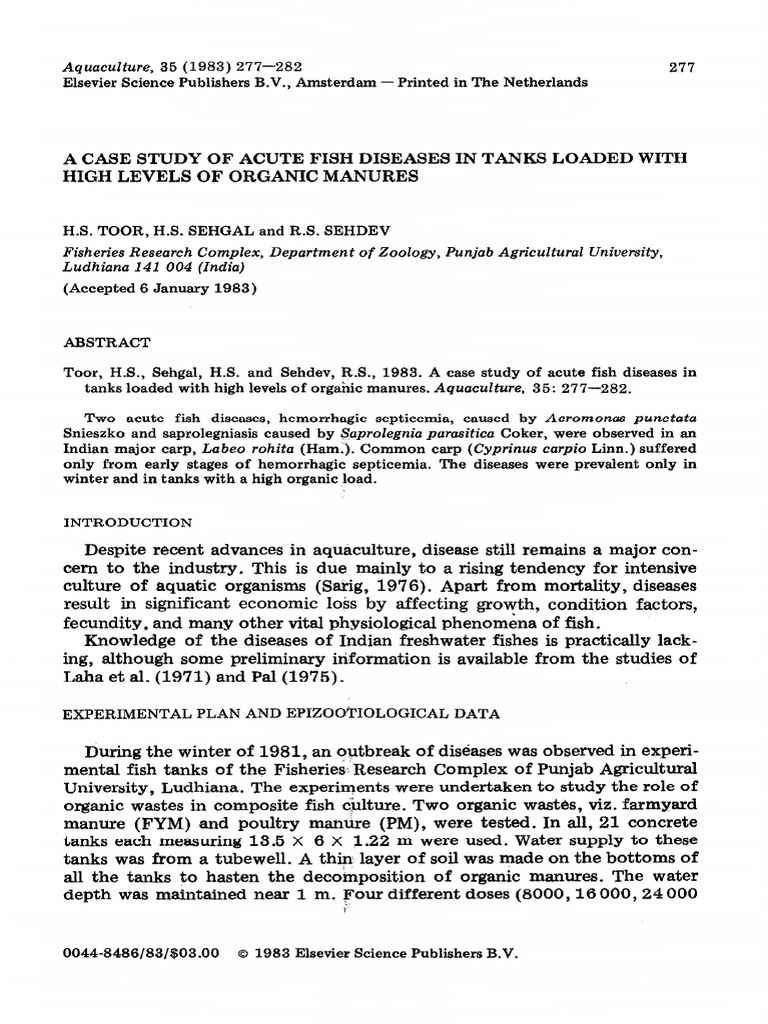A Case Study of Acute Fish Diseases in Tanks Loaded With | PDF | Manure ...