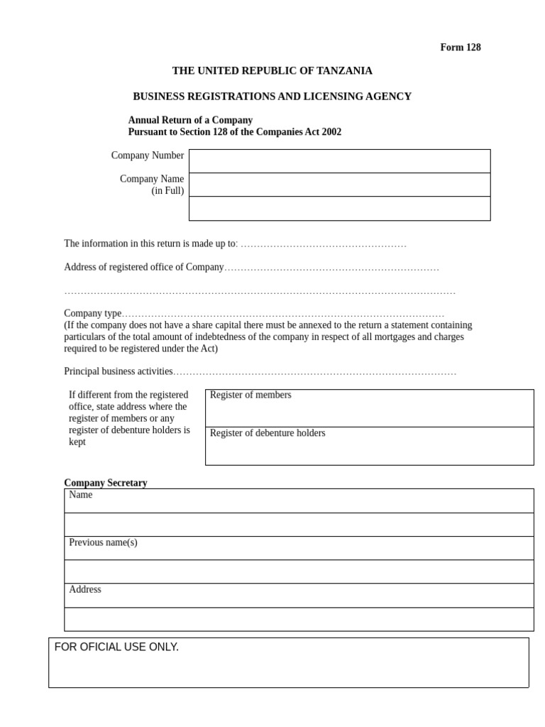 Annual Return of a Company (Form 128) | PDF | Private Law