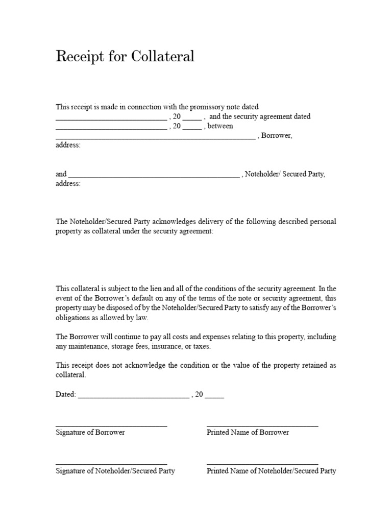 Receipt for Collateral | PDF