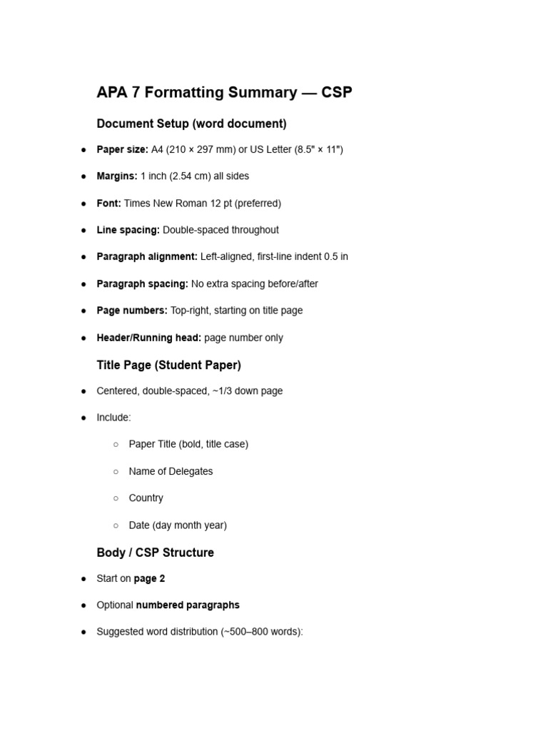 MISMUN CSP Format and Sample | PDF