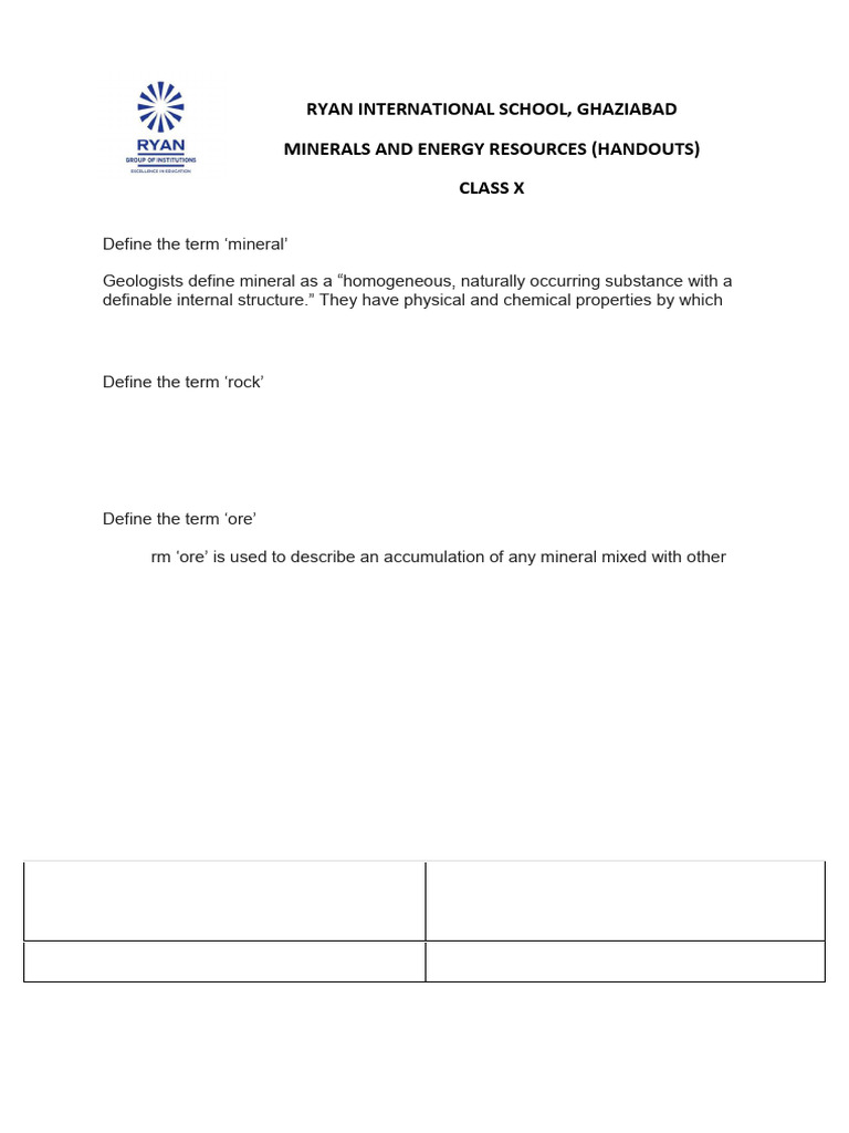 Minerals and Energy Resources Handouts | PDF | Coal | Energy Development
