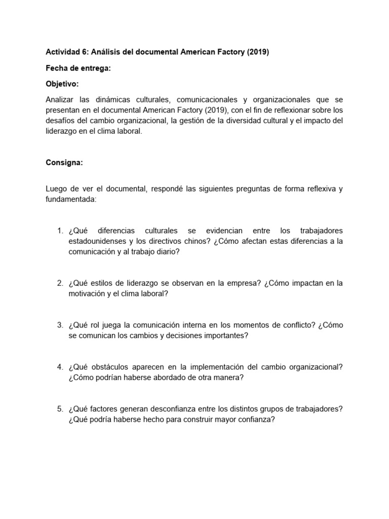 AA - 6 - Análisis Del Documental American Factory | PDF