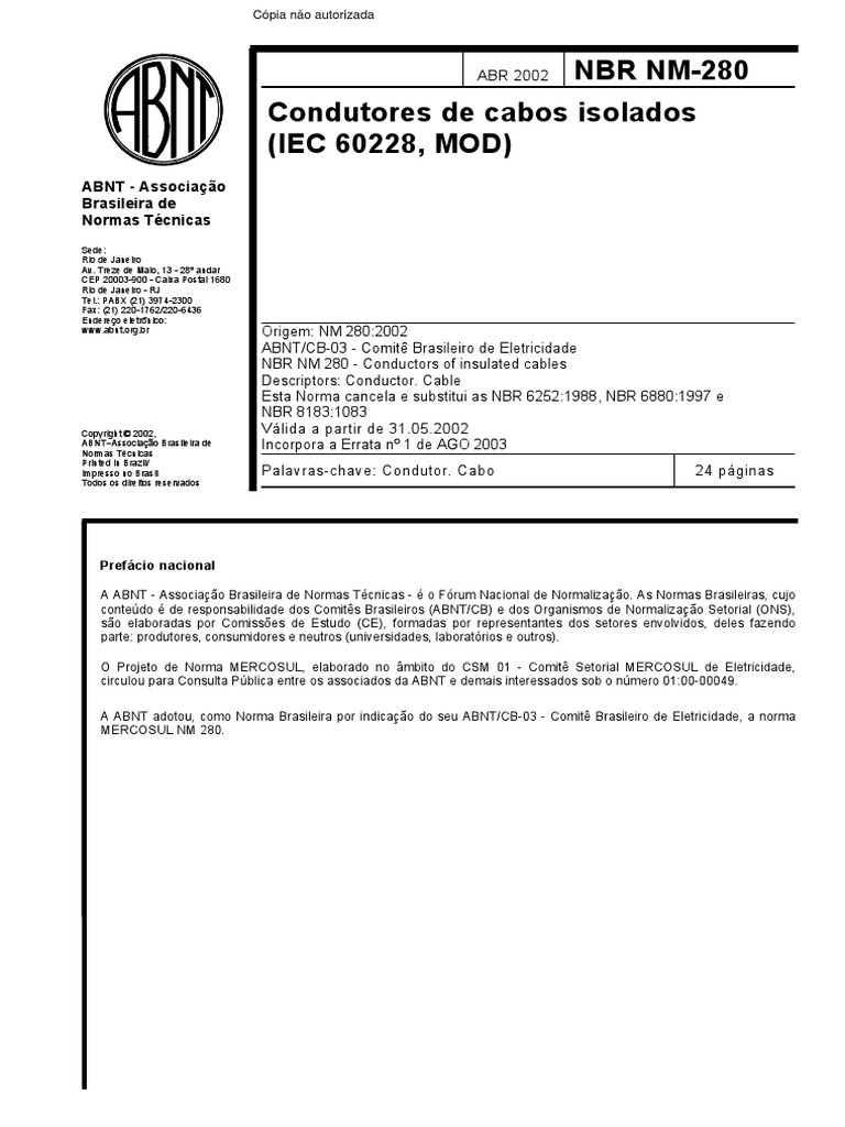 Iec 60228 Mercosur Pdf Resistência Elétrica E Condutividade Metais