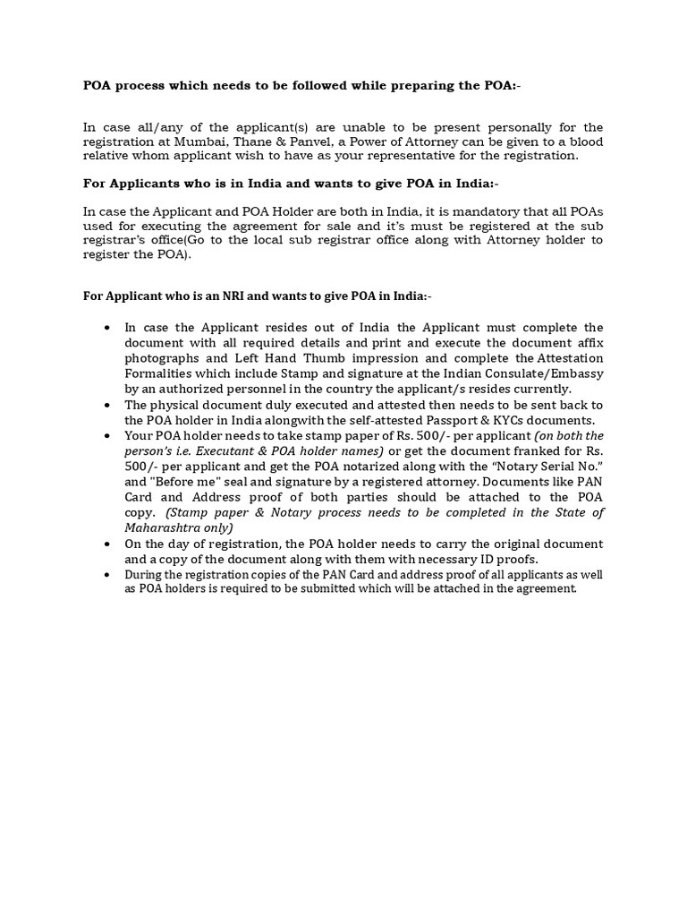 Power of Attorney Registration Guide | PDF