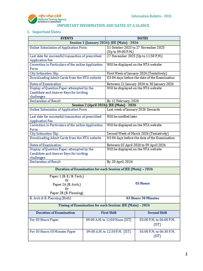 Important Information and Dates at A Glance | PDF | Economy Of India ...