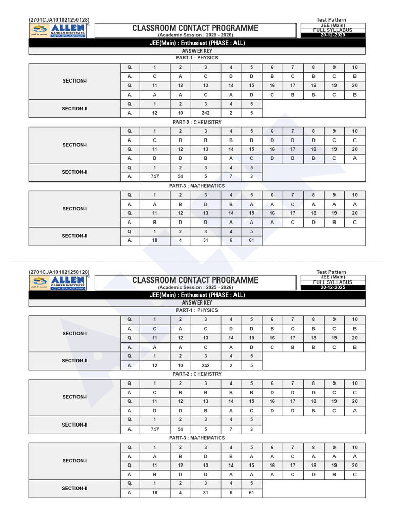 2012_iit-Jee Main Enthuse Phase-All Full Syllabus Test#03 Answers Key ...