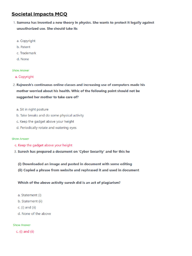 Societal Impact MCQ | PDF | Security Hacker | Phishing