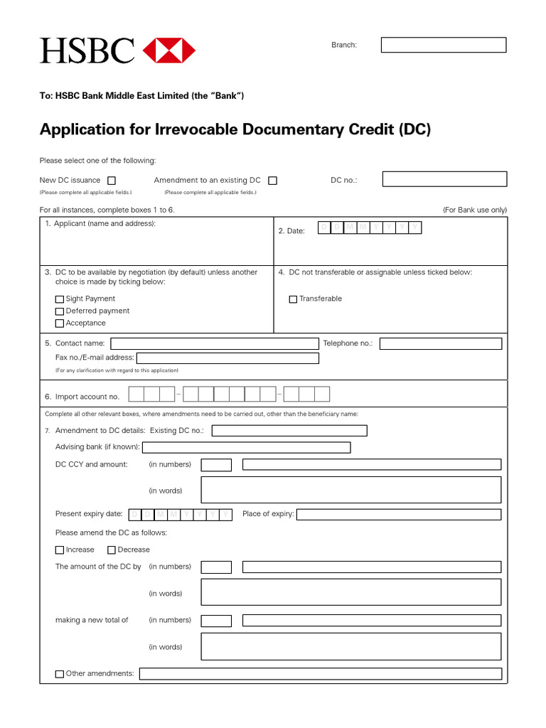 HSBC Irrevocable Documentary Credit Application | PDF | Private Law
