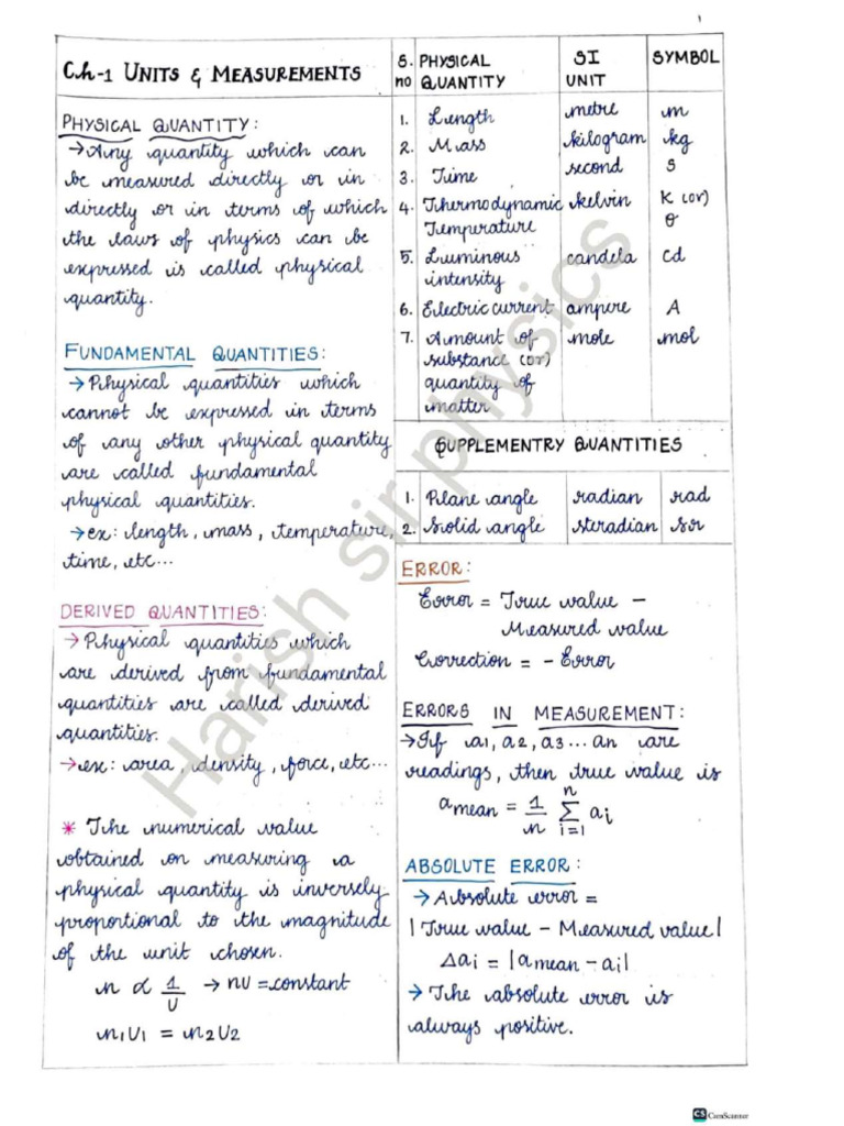 Physics Short Notes For 11th - Compressed | PDF
