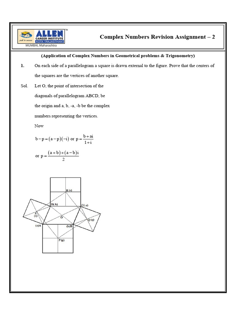 Complex Numbers Revision Assignment-2_Solutions | PDF | Triangle ...