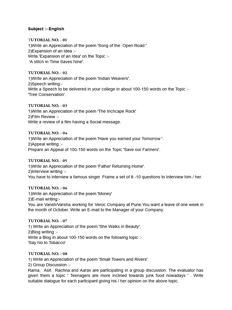 12th Science English Tutorial's | PDF