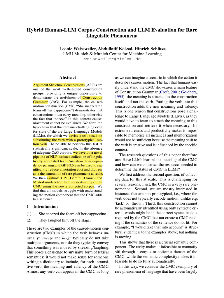 2024 LLM Evaluation For Rare Linguistic Phenomenon | PDF | Parsing ...