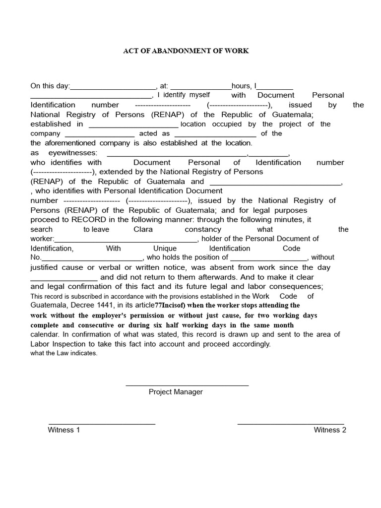 Work Abandonment Report Model | PDF | Justice | Crime & Violence