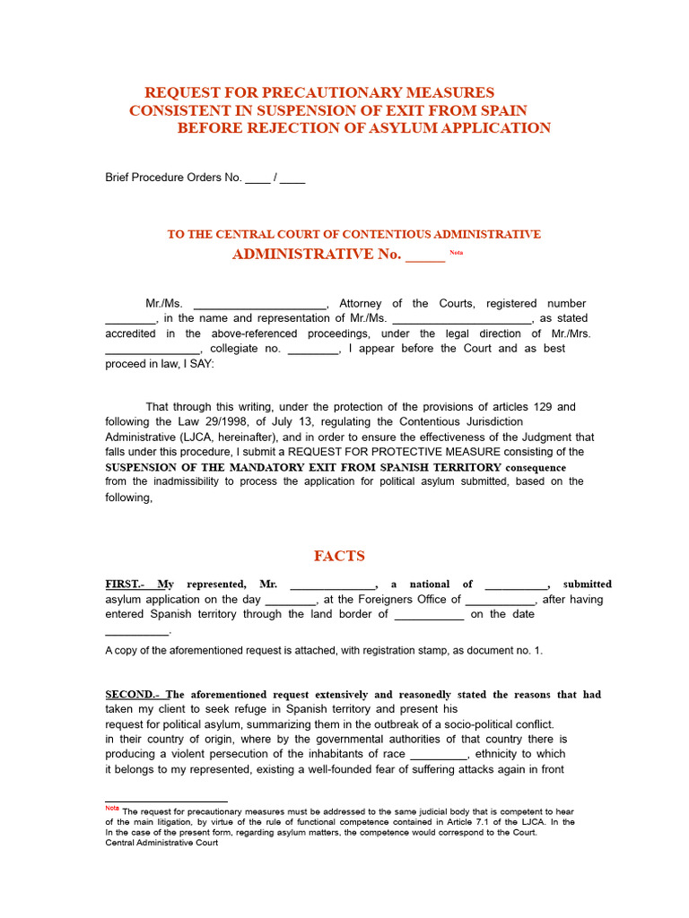 2 - Written Model of Request For Precautionary Measure | PDF | Right Of ...