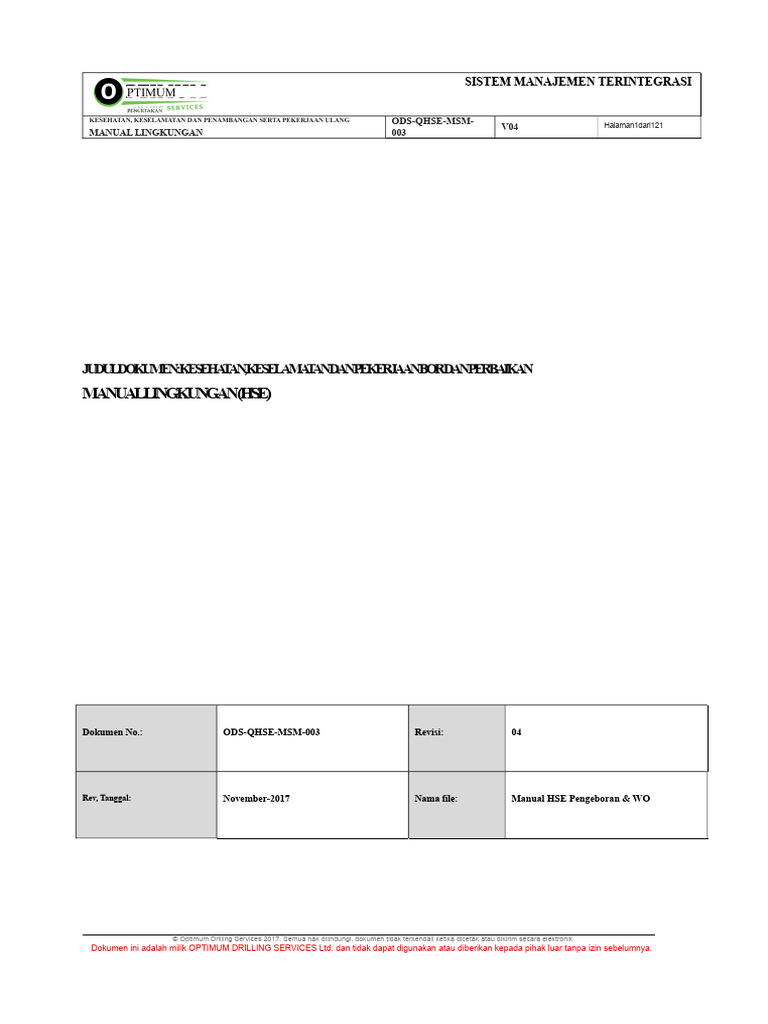 ODS-QHSE-MSM-003 - Manual HSE Pengeboran Dan Workover | PDF