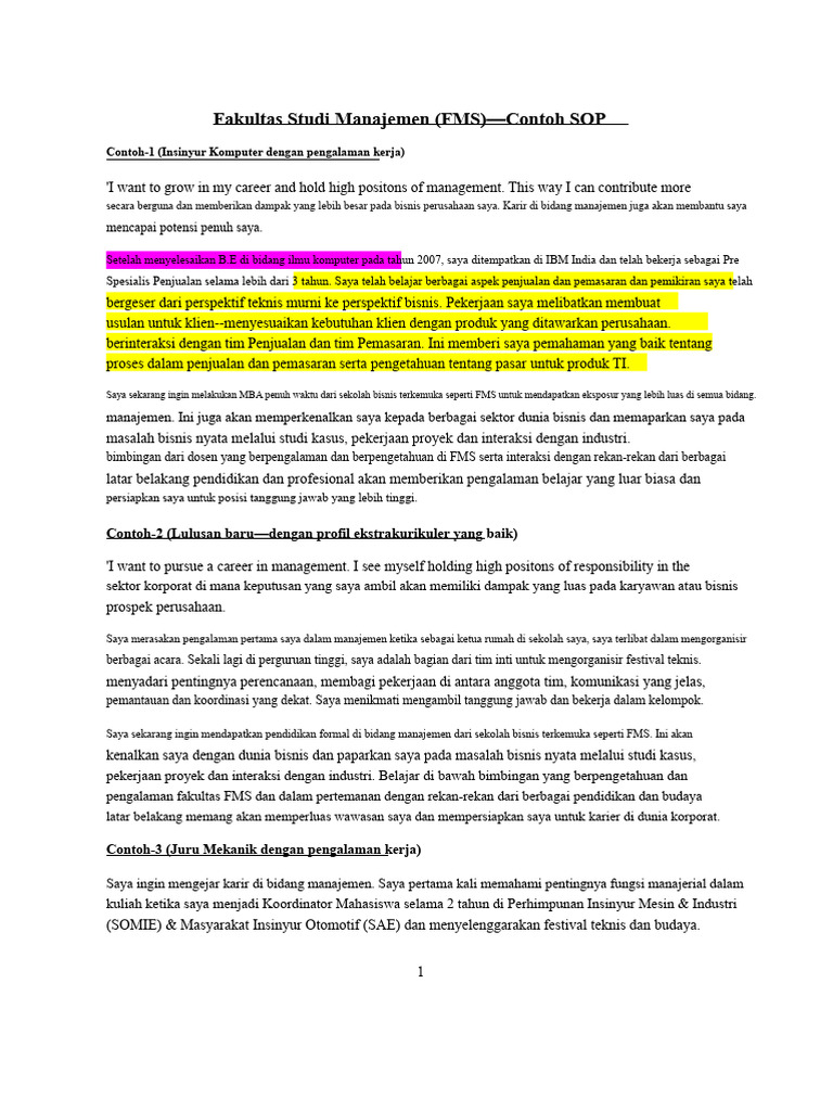 FMS-Sample SOPs | PDF