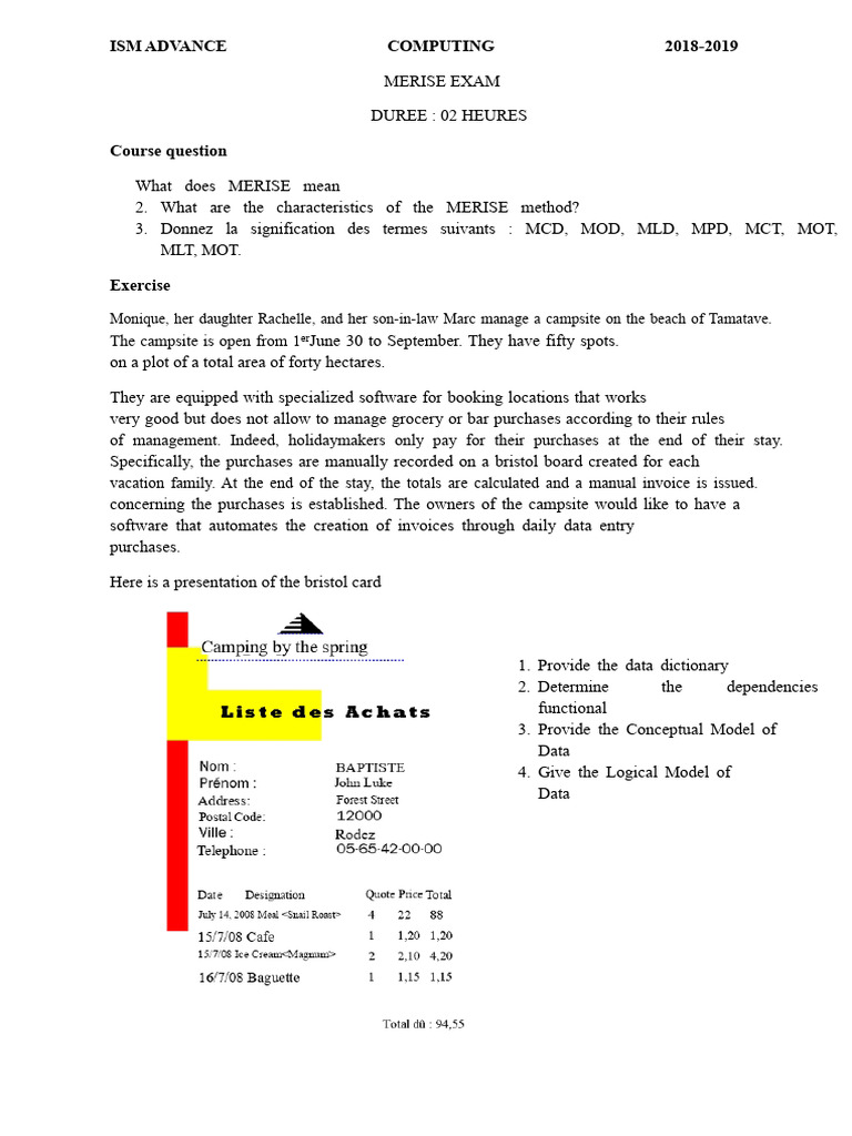 MERISE Exam Questions and Exercises | PDF