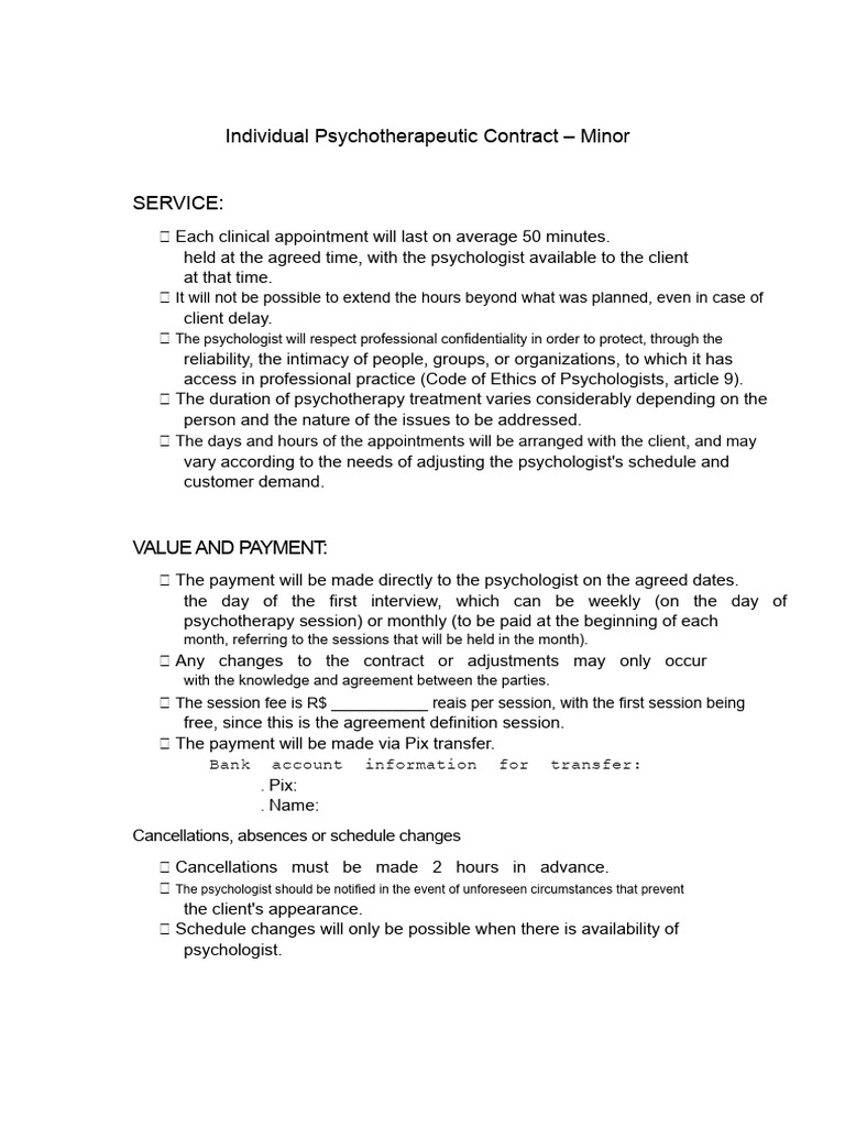 Minor Psychotherapy Contract Template | PDF | Psychotherapy | Psychologist