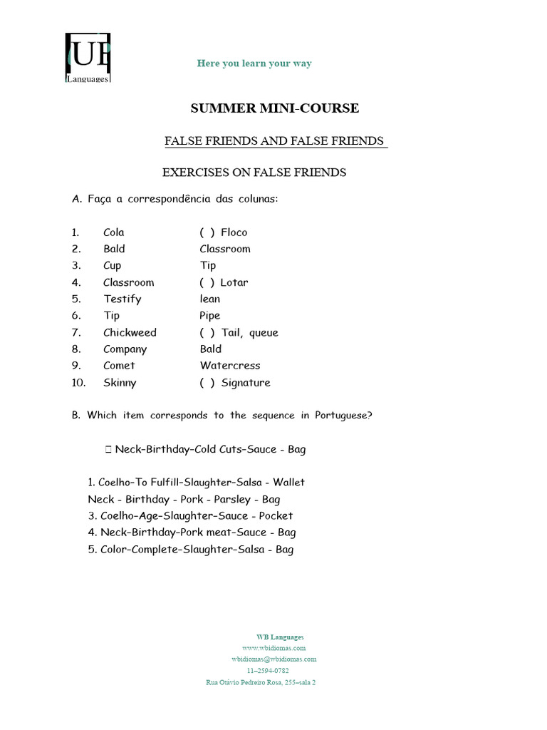 False Friends Exercises | PDF