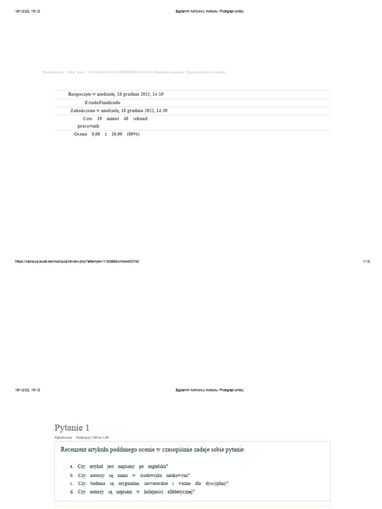 Egzamin Końcowy Modułu - Przegląd Próby Przeglądu | PDF