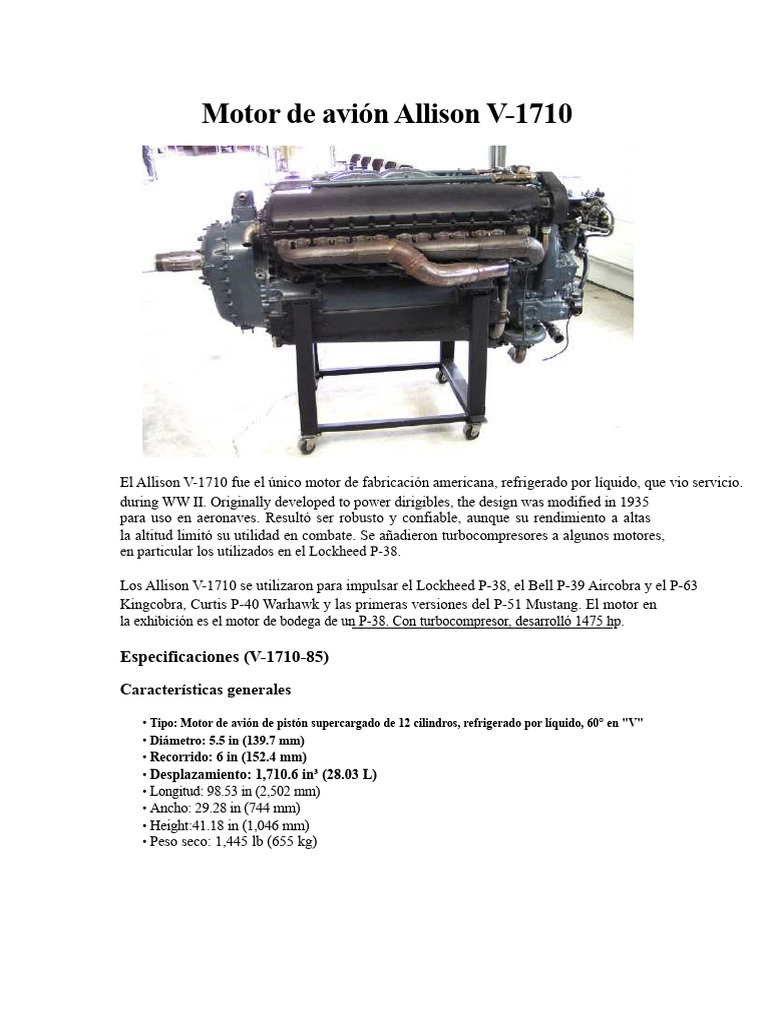 Motor de Avión Allison v-1710 | PDF | Norteamericano P 51 Mustang ...
